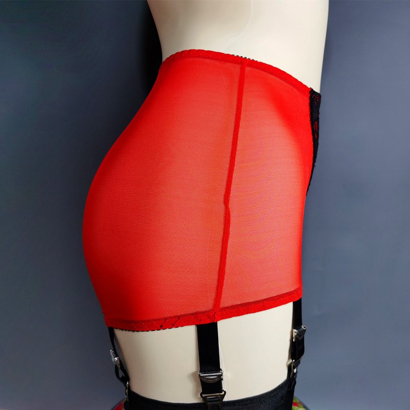 Garter Lingerie High Waist Lace Mesh Suspender 6 Straps Crotchless